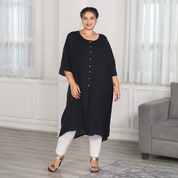 Jovie | Tops | Nwt Jovie Black Top Front Closure With Buttons Lxl Tunic ...